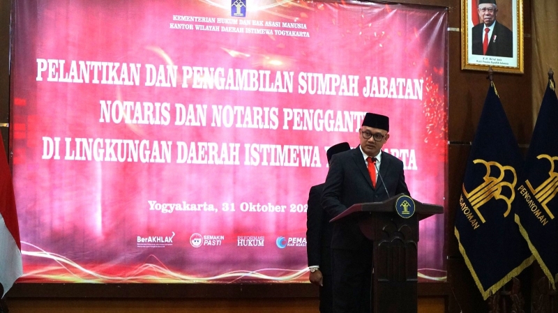 Pelantikan Notaris, Kakanwil Kemenkumham DIY Tekankan Tanggung Jawab dan Profesionalitas Kerja